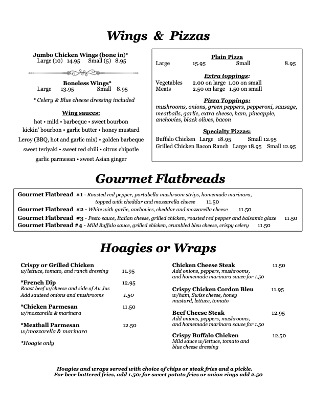 Lakewood Lodge | Food Menu