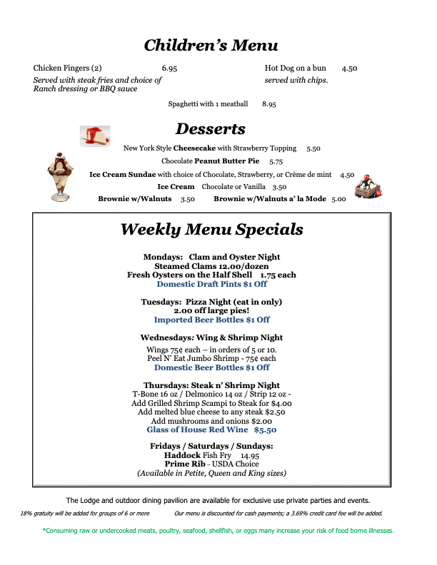 Lakewood Lodge | Food Menu