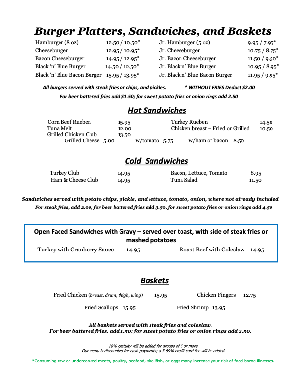 Lakewood Lodge | Food Menu